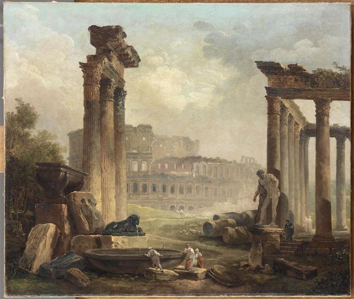 Reproductions D'art De Musée ROMAINES AVEC LE COLISEE de Hubert Robert ...