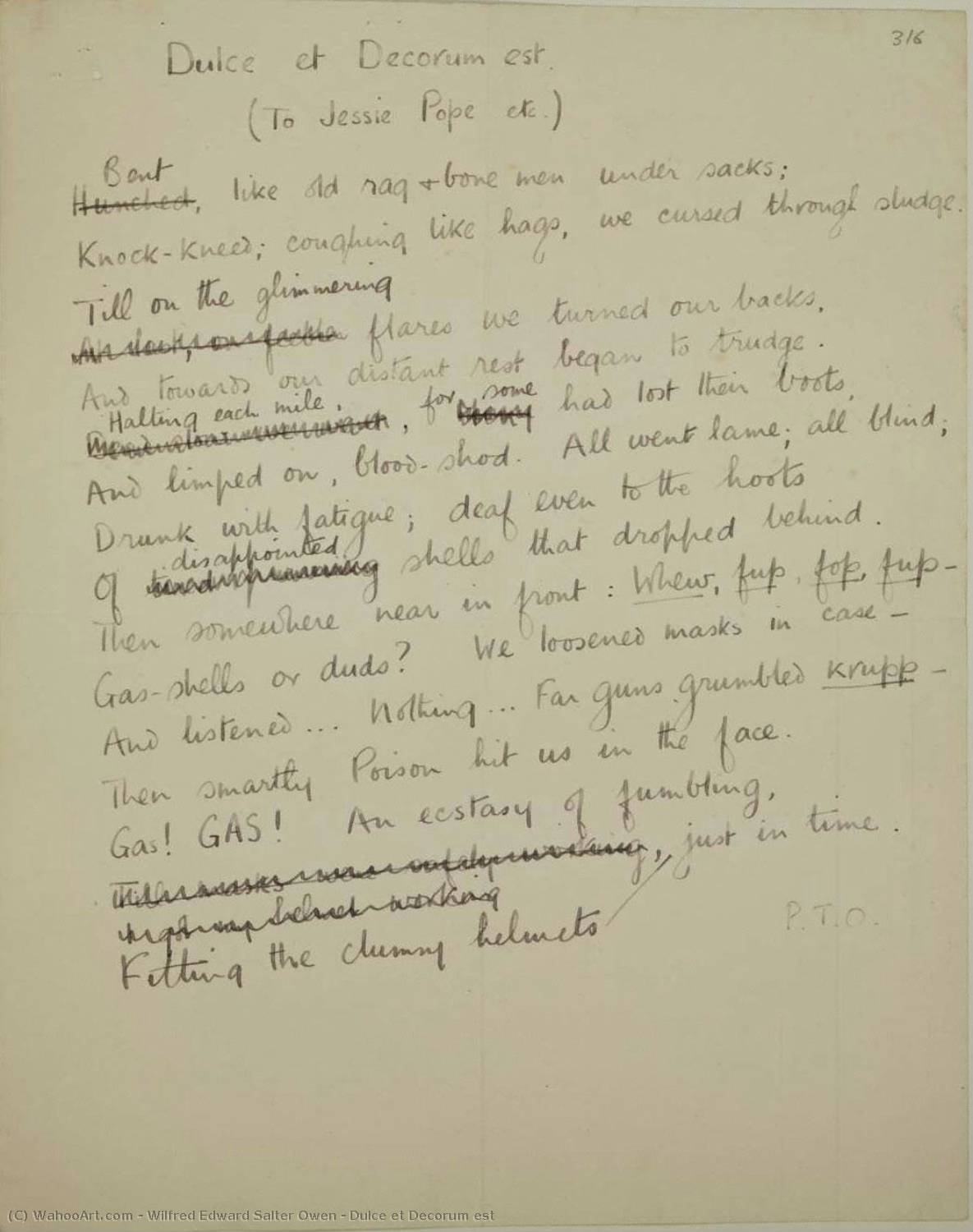 Commander Reproductions D'art Dulce et Decorum est, 1917 de Wilfred Edward Salter Owen (1893 ...